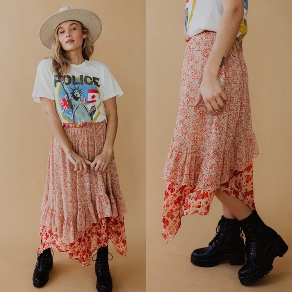 Free People | Skirts | Nwt Free People Zuma Floral Ruffle Midi Skirt ...